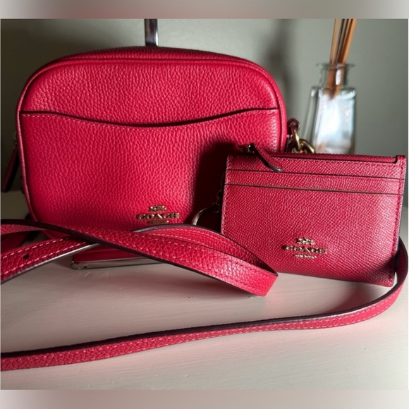 Coach | Bags | Coach Red Pebbled Leather Camera Bag Crossbody W Coach ...